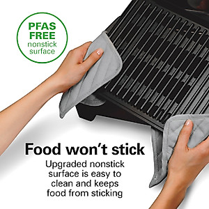 Hamilton Beach Electric Indoor Searing Grill with Adjustable Temperature Control to 450F, 118 sq. in. Surface Serves 6, Removable Nonstick Grate, Viewing Window, Stainless Steel