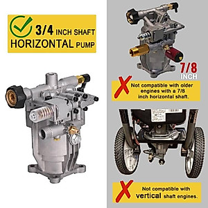 SurmountWay 3200PSI Pressure Washer Pump Horizontal 3/4" Shaft Replacement Power Washer Pump 2.4 GPM for 309515003,308418007, K2400HH (Horizontal)