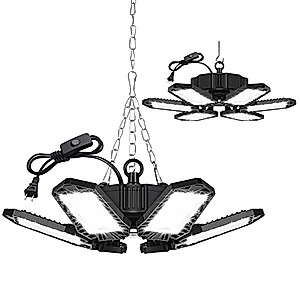 GDNZDUTS 2-Pack Garage Light, 160W 16000LM-6500K Deformable LED Garage Light with Plug, Linkable Garage Lights Ceiling LED with 6 Adjustable Panels for Garage Basement Workshop Built-in ON/Off Switch