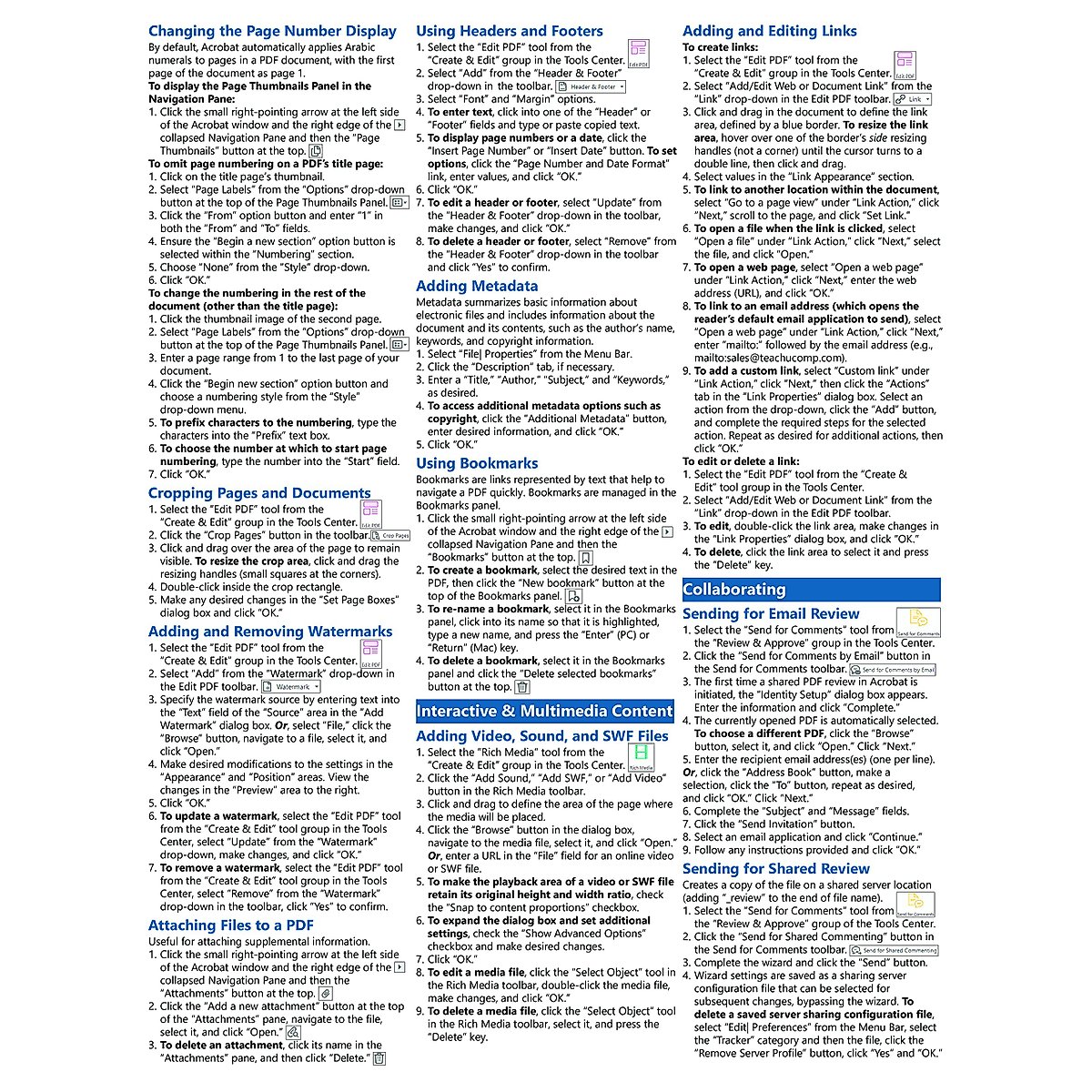 Adobe Acrobat Pro DC Introduction Quick Reference Training Tutorial Guide (Cheat Sheet of Instructions, Tips & Shortcuts - Laminated Card)
