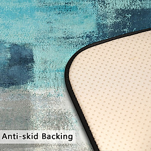 Kitchen Rug Turquoise Teal Modern Abstract Kithen Mats Non Slip Skid Washable Area Rugs Anti Fatigue Memory Foam Doormat Decor Long Runner Carpet for Floor Laundry Sink Bathroom Entryway 39X20 in