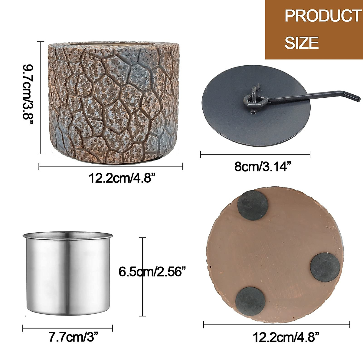 Yumpanda Tabletop Fireplace Mini Portable Concrete Fire Pit Bowl Indoor Outdoor Smores Maker Firepit Brown