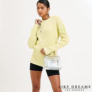 Like Dreams Women's Small Holographic Inner Pouch Top Handle Fashion Turnlock Crossbody Handbag (Hologram)