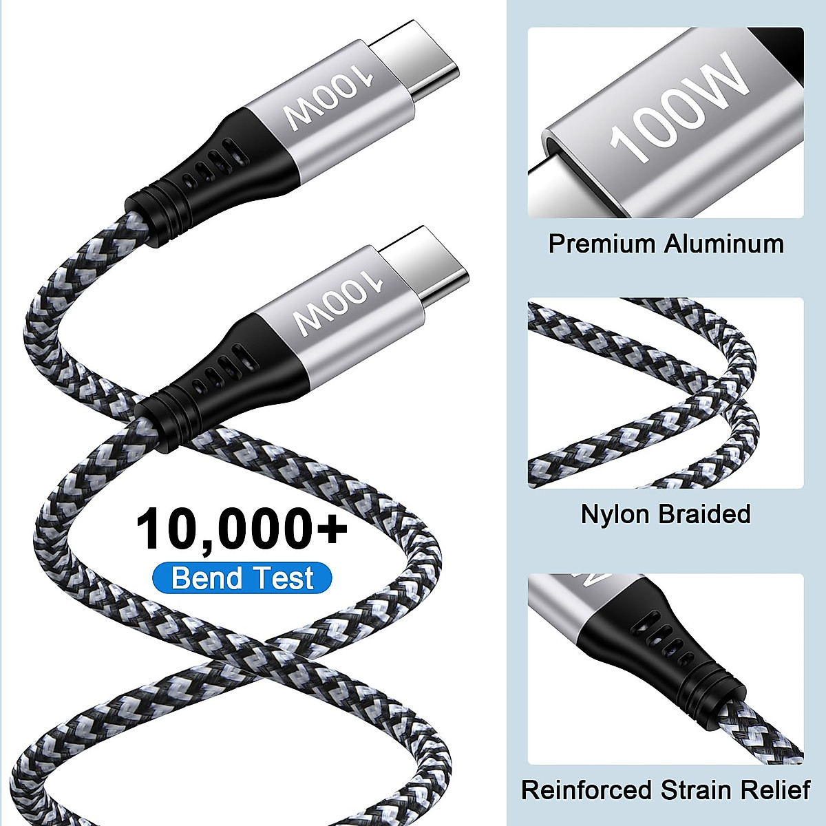 Pixel 100W Type C to Type C Cable for Google Pixel 9 8a 8 Pro 7a 7 Pro 6, 6ft PD 5A Fast Charging USB C to USB C Cable Nylon Braided Type C Cable for iPhone 16 15,Samsung S25 S24 S23 S22 A55 A15 A54