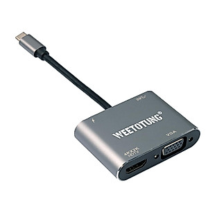 USB to Hdmi VGA Adapter Type-c 4 in 1 Hub to 100W PD 4K HDMI VGA and USB 3.0 Adapter Support Screen Projection and USB Multimedia Files Reading for Office iPad MacBook Pro/Air PC and Chromebook