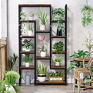 LITTLE TREE 70.9” Tall Bookshelf Industrial Bookcase for Living Room Home Office,Brown