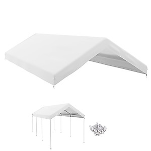 Generic 10x20 Canopy Replacement Cover, Heavy Duty Carport Canopy, UV Resistant Car Tent Cover, Water Resistant Car Port Cover with Ball Bungee Cords, White, Only Cover, W2225P164083