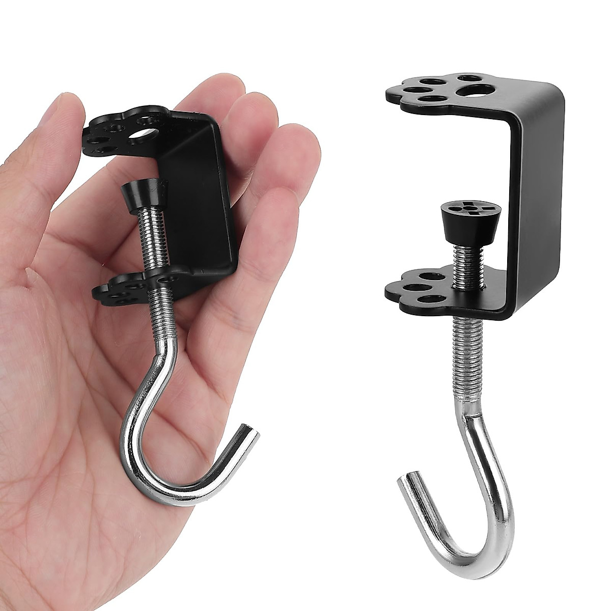 Grevosea 2PCS Desk Mount Bag Holder Hook, Universal Cat Claw Shape Bag Hook Portable Clamp-On Backpack Hanger Black Headphone Holderfor Table Desk Under Counter