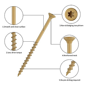 WELLOCKS Deck Screws 1-1/2", Wood Screws #8×1-1/2", Tan 204 PCS, Superior Rust Resistant, Epoxy Coated, Above 1000 Hour Salt Spray Coating T25 Torx Star Bit Included for Outdoor Wood Fence