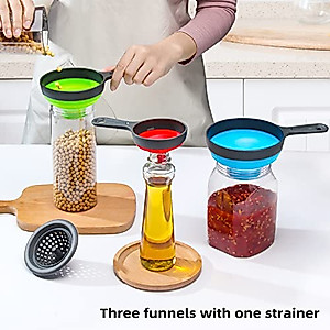 Funnel with Strainer for Kitchen Use, Dokpod Funnels for Filling Bottles, Wide Mouth Canning Funnel, Funnel with Filter, Collapsible Kitchen Funnel, Silicone Funnel