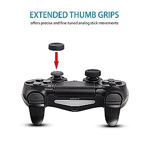 PS4 FPS Games Accessories Kit Anti Slip Silicon Analog Stick Thumb Grips Set with Trigger Extensions for Playstation 4 / Slim/Pro Controller (Black)