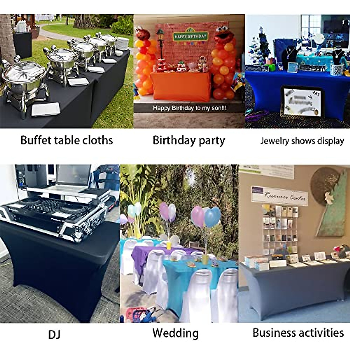 HAORUI 6pcs Stretch Tablecloth 6ft Spandex Table Cover for Craft Exhibitions Wedding Party Show (6ft Black)