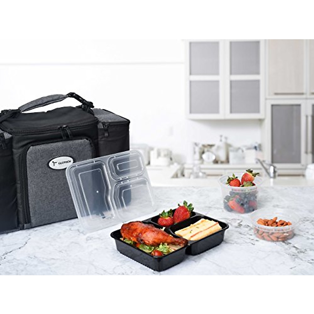 Glotoch 50Pack 34oz Meal Prep Container Microwave Safe,Disposable 3 Compartment Plastic Food Prep Containers with Lids for Food,Leftover BPA Free, Dishwasher Safe