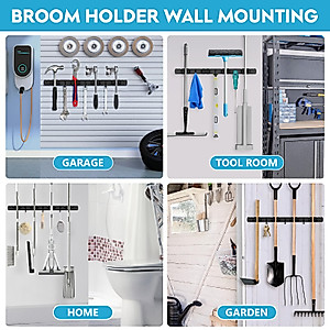 LOVZEN Broom Holder Over The Door, Mop and Broom Holder Wall Mount or Hanging Over The Door with Hooks, Broom Hanger, Broom Storage, Tool Organizer for Garage Closet Laundry 1PCS