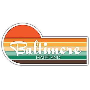 Baltimore Maryland 4 x 2.25 Inch Fridge Magnet Retro Vintage Sunset City 70s Aesthetic Design