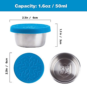 LALASTAR Stainless Steel Condiment Containers with Lids, Leakproof and Reusable Lunch Bento Box Sauce Container, 4x1.6oz, Blue