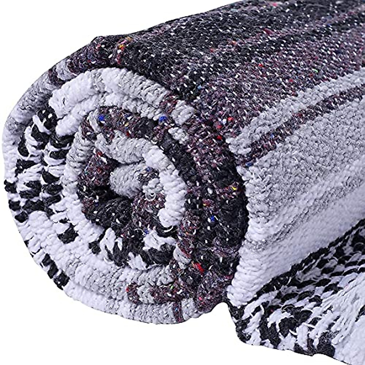 DWC Authentic Mexican Black-Gray Blanket -Yoga Matt - Falsa - Serape - Camping, Picnic, Beach Blanket, Bedding, Car Blanket, Saddle Blanket, Soft Woven Home Decor (Black-Gray Color)