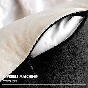 ANRODUO Pack of 2 Black Throw Pillow Covers Decorative Velvet Patchwork with Gold Leather Pillowcase Soft Solid Decoration Cushion Case Square for Couch Sofa Living Room Home Decor 16x16 Inch