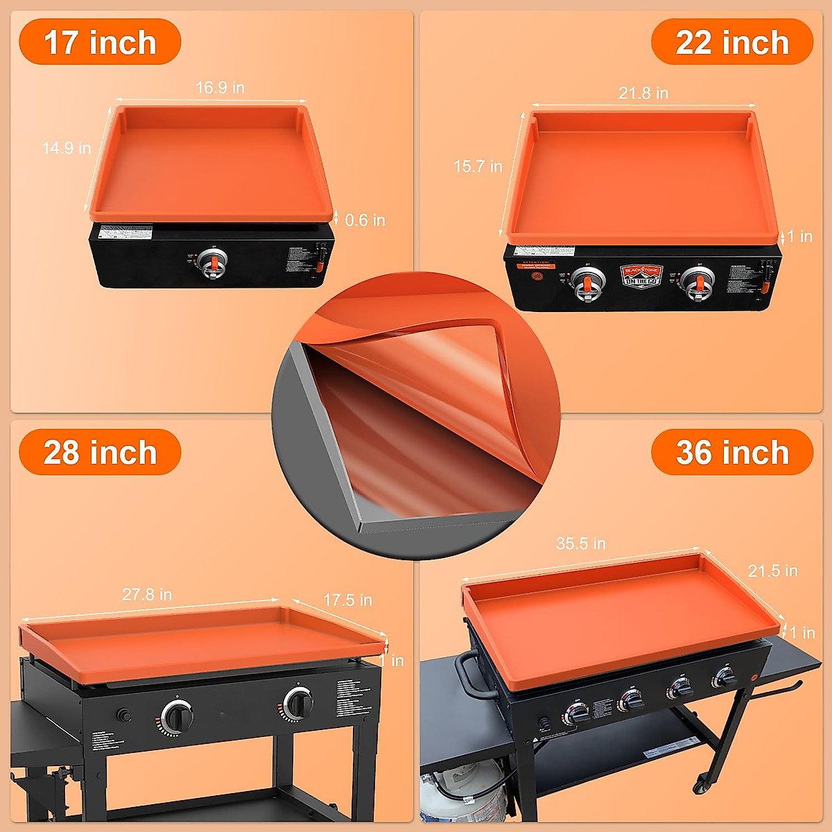 BANGIE Griddle Cover Mat for Blackstone 36 Inch Griddle Accessories - Full Wrap-Around Protection Silicone Mat for Griddle - Food Grade Silicone Grill Mat - ORANGE