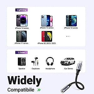 UGREEN Headphones Adapter for Apple, MFi Certified iPhone Lightning to 3.5mm Jack Converter for iPhone 12 Mini 12 Pro Max 11 Pro Max X XR XS, iPhone 7 7P 8 8P (Grey)