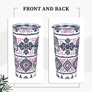 20oz Insulated Coffee Tumbler With Straw Stainless Steel Swig Tumblers,Travel Mugs Insulated For Hot And Cold,Reusable Thermal Water Bottle Cup For Car Camping Exercise（Mandala Bohemian Elephant ）