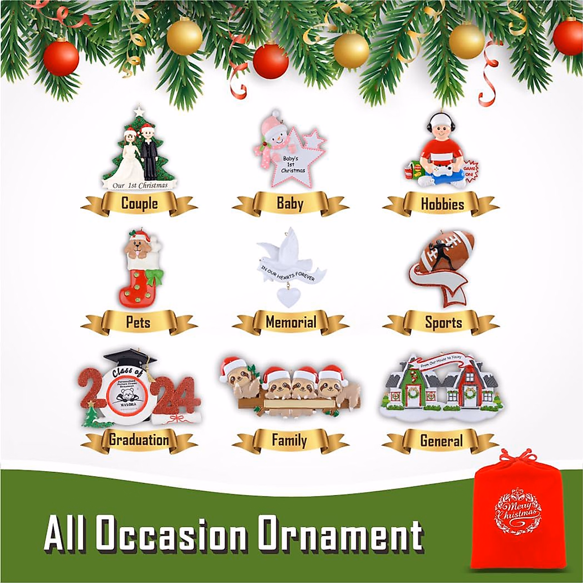 MAXORA Baby's First Christmas Photo Ornament 2024 - Personalized Pink Picture Frame Christmas Ornament - Custom for Grandbabies - Babies 1st Holiday Keepsake