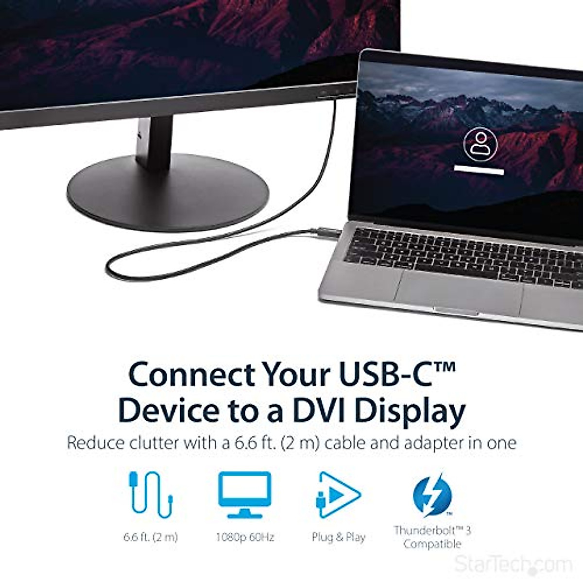 StarTech.com USB-C to DVI Cable - 6 ft / 2m - 1080p - 1920x1200 - USB-C DVI Monitor Cable - USB C Cable - Computer Monitor Cable (CDP2DVIMM2MB)