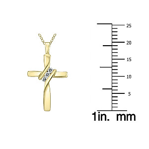 AGS Certified Three Stone Diamond Cross Pendant in 10K Yellow Gold