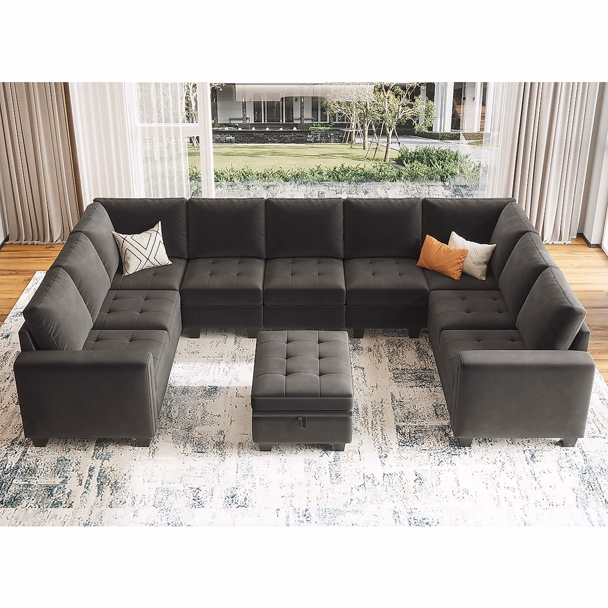 Belffin Velvet Corner Seat Module for Modular Sectional Sofa Couch Corner Sofa Couch Chair Grey