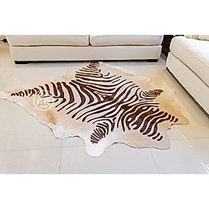 Zebra Print Brown on Beige Genuine Cowhide Rug Size 6 x 7 ft. 180 x 210 cm