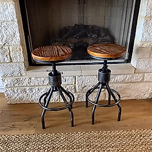 BOKKOLIK Set of 2 Industrial Bar Stool-Vintage Counter Dining Chair-Swivel Stools-Tall Height Adjustable 22-33"