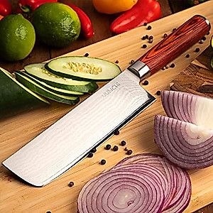 Nakiri Knife, 7 inches, Japanese VG-10 Stainless Steel - Balanced Damascus Blade Vegetable Cleaver with Pakkawood Handle - Handcrafted Kitchen Knife - Premium Chef Knives and Gifts for Cooks
