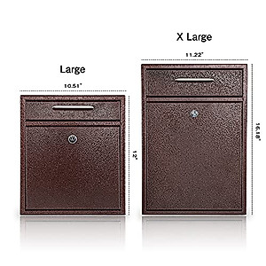 KYODOLED Steel Key Lock Mail Boxes Outdoor,Locking Wall Mount Mailbox,Security Key Drop Box,12Hx 10.51Lx 4.68W Inches,Bronze Large