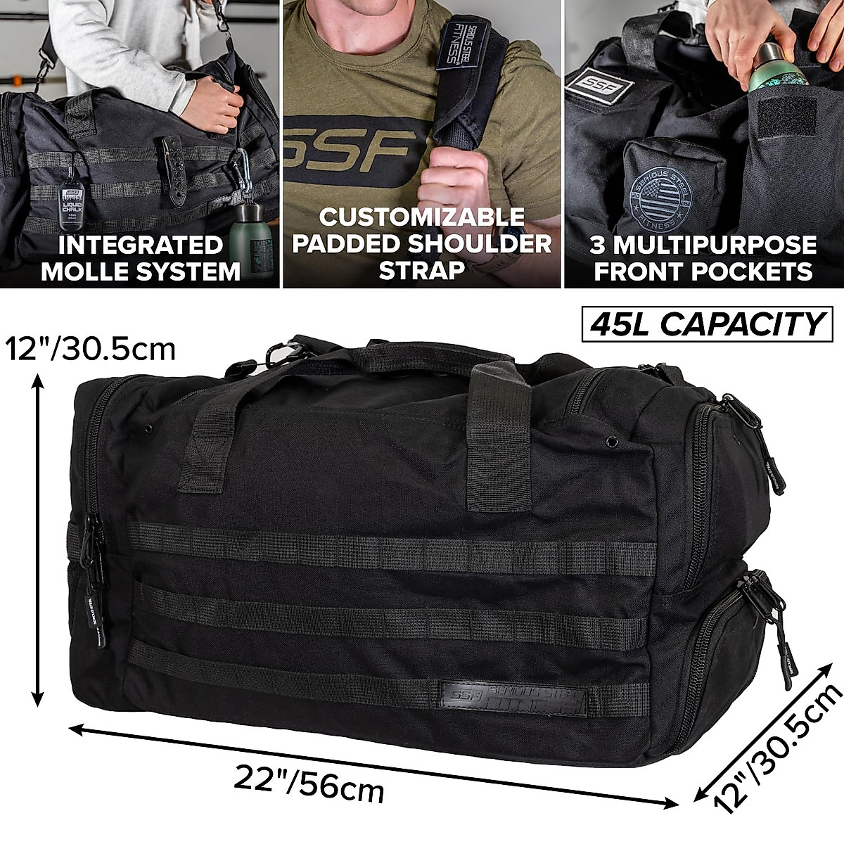 Serious Steel Fitness Gym Bag | 1000D Nylon Duffel Bag | Heavy Duty (Mid BUD - Black)