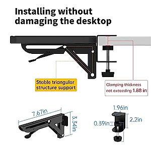Circular Arc Desk Extender Tray, Ergonomics Computer Elbow Arm Support,Foldable Keyboard Drawer Tray, Table Mount Arm Wrist Rest Shelf (25.2“×9.4”×3.5“)