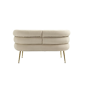 Loveseat Sofa Small Velvet Couch with Gold Metal Feet Modern Mini Settee Loveseat with Curved Back Comfy Accent Upholstered Cloud Sofa for Bedroom Small Spaces, 50'' Beige
