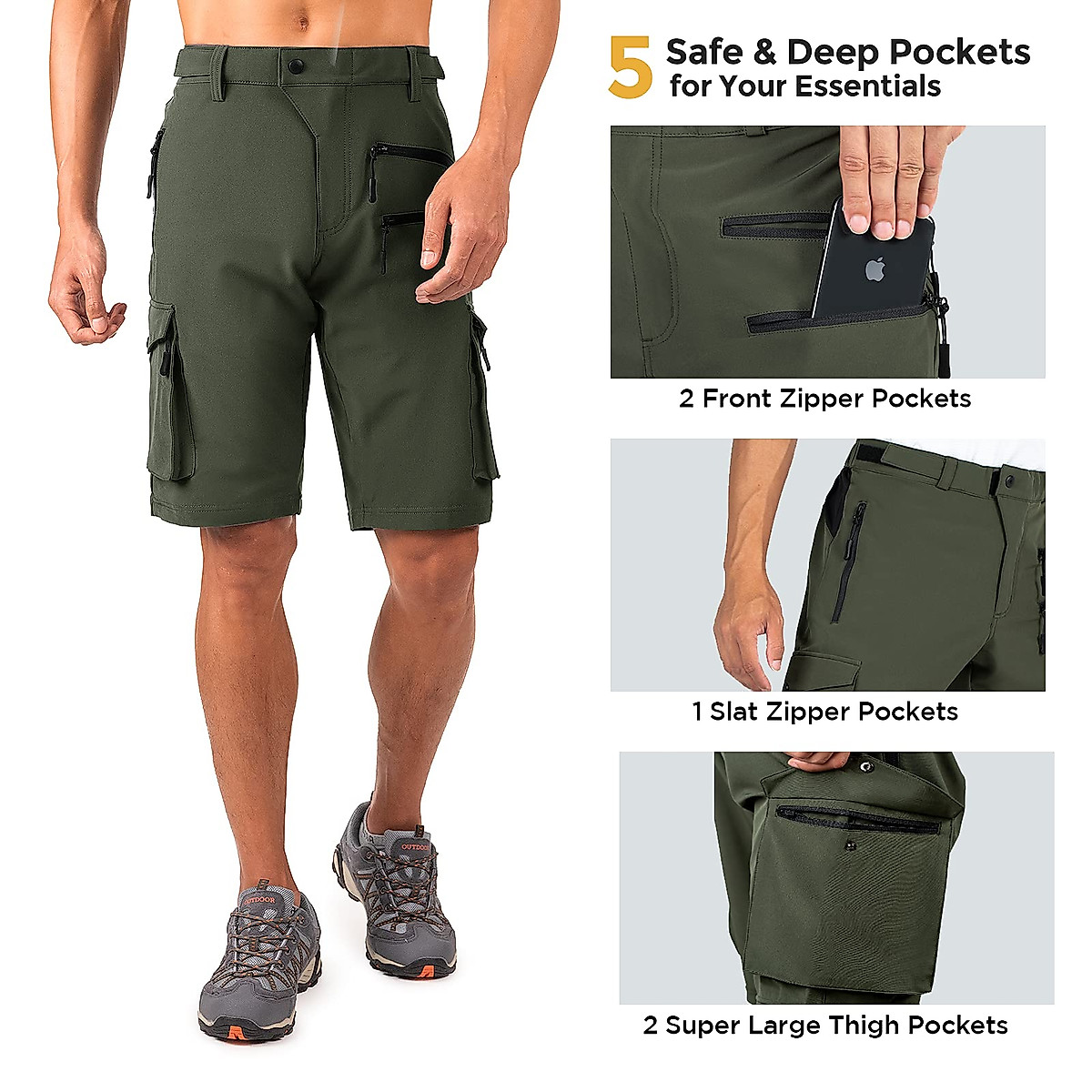 Wespornow Men's-Hiking-Shorts Tactical Shorts Lightweight-Quick-Dry-Outdoor-Cargo-Casual-Shorts for Hiking Cycling (Green,L)