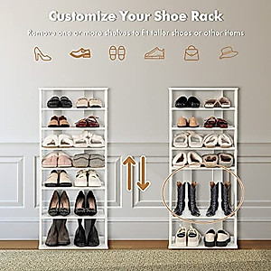 COSTWAY 7 Tiers Shoe Rack, Double Rows Vertical Tall Narrow Patented Shoe Organizer, Free Standing Shoe Rack for Small Space, Entryway, Closet, Living Room, Bedroom (White)