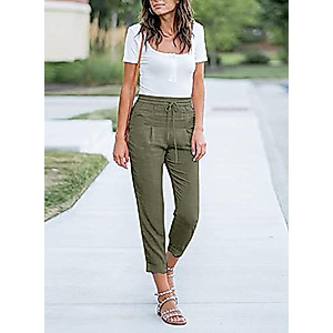 Acelitt Womens Casual Linen Pants Lightweight Drawstring Elastic Waist Spring Summer 2025 Beach Slacks Comfy Trousers with Pockets Green X-Large