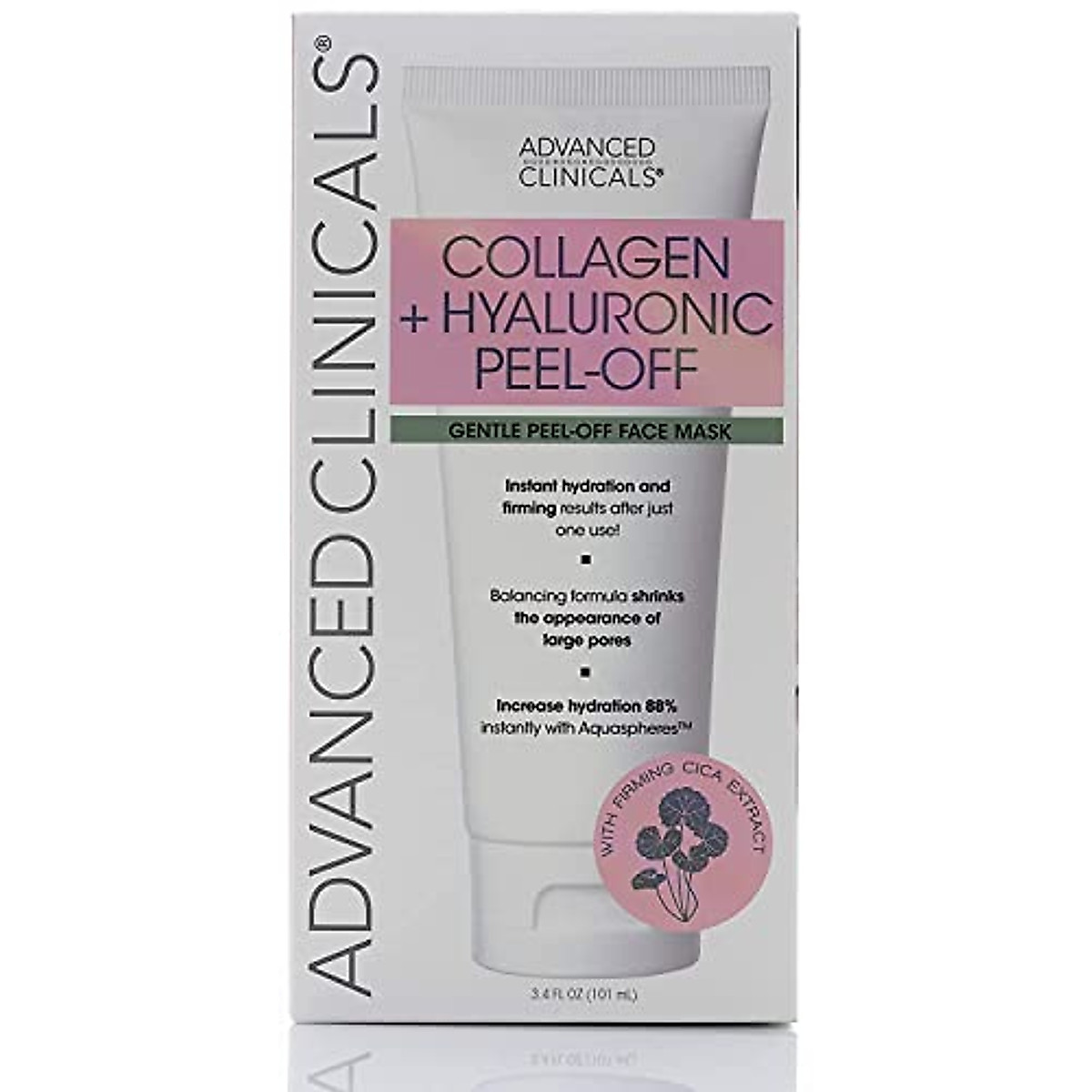 Advanced Clinicals Collagen + Hyaluronic Acid Anti-Aging Peel-Off Face Mask Hydrating, Tightening, & Firming Vegan Peel Off Face Masks Smooth Wrinkles & Pores, & Even Skin Tone (3.4 Fl Oz)