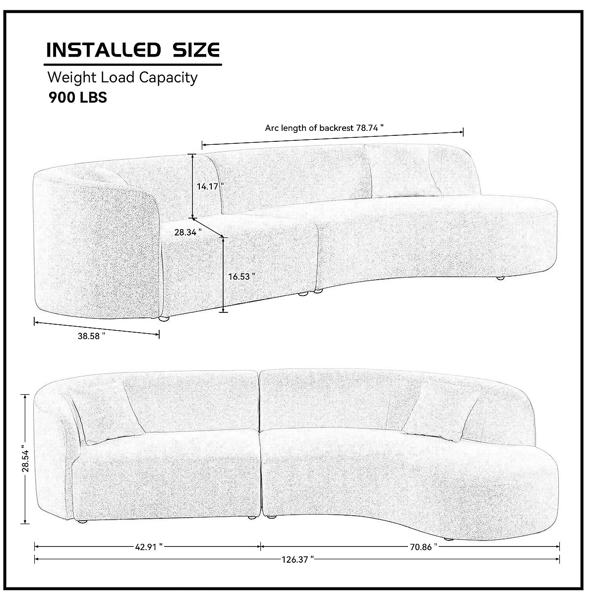 LyuHome 126" Curved Sofa Couch, Modern Boucle Couch, Comfy Cloud Couch, Luxury 4 Seat Cushion Couch with Pillows for Living Room/Apartment Right-Facing, White