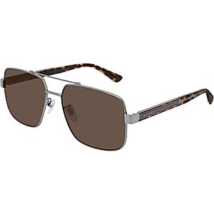 Gucci GG 0529S 002 Ruthenium Metal Aviator Sunglasses Brown Lens, 60-17-145