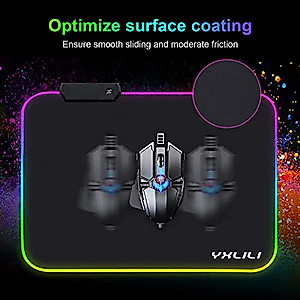 YXLILI RGB Mouse Pad, Led Gaming Mouse Pads 13.8" X 9.8" with 12 Lighting Modes, Anti-Slip Rubber Base Mousepads Water Resistant Mouse Mat for Wireless Computer Mouse for Office Home Gaming Working