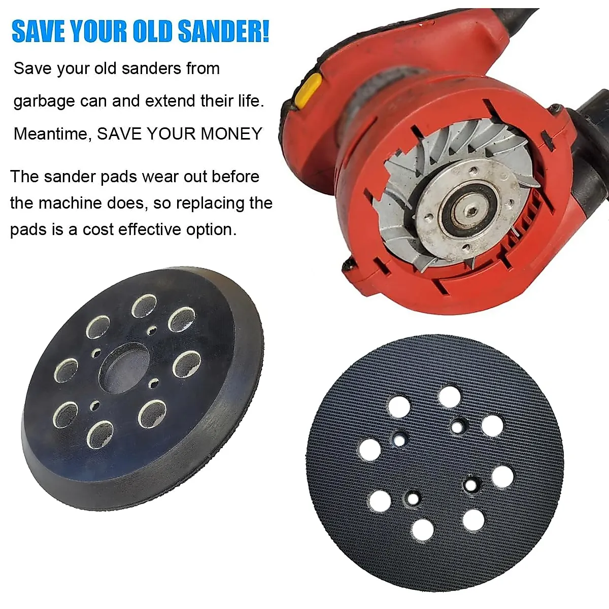 2 Pack 5 inch 8 Holes Sander Backing Pad, Hook and Loop, Replacement Pad for Random Orbit Sander