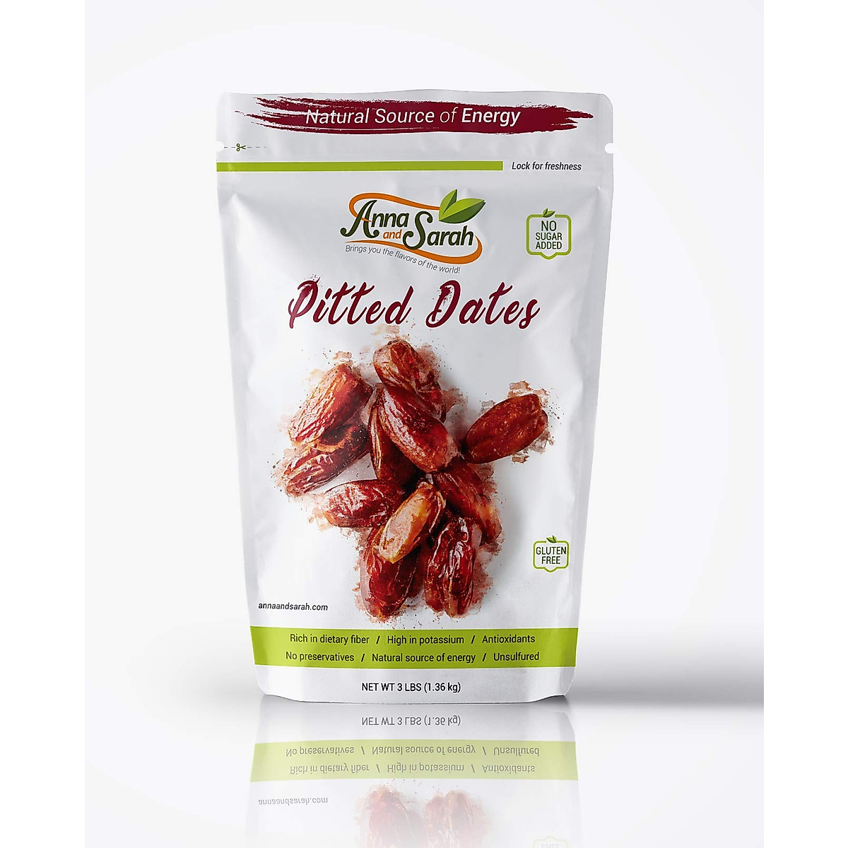 Anna and Sarah Pitted California Deglet Noor Dates in Resealable Bag, 3 lbs (1 Pack)