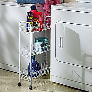 Household Essentials 05121 Slim Line 3-Tier Metal Storage Cart | Laundry Room Rolling Organizer | White