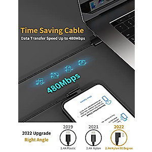 6.6FT iPhone Charger 90 Degree,[Apple MFi Certified] 3Pack USB to Lightning Cable Right Angle,Nylon Braided iPhone Fast Charging Cord for iPhone 14 13 12 11 Pro Max XR XS X 8 7 6 Plus SE iPad Air Mini