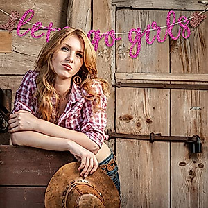 Let's Go Girls Banner, Nashville Bachelorette Party Decorations, Disco Cowgirl Birthday Party Supplies, Western Rodeo Garland Sign, Pre-strung, Pink Glitter