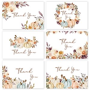 Whaline 36 Pack Fall Thank You Cards Watercolor Pumpkin Floral Greeting Cards Blank Note Cards with Envelope & Stickers for Autumn Thanksgiving Party Supplies, 4 x 6 Inch