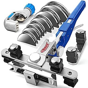Bravex Tubing Bender Pipe Tube Bender Kit Refrigeration Ratcheting Hand Tool 1/4 to 7/8 Inch with Tube Cutter/Deburring HVAC Tool Refrigeration System Maintenance